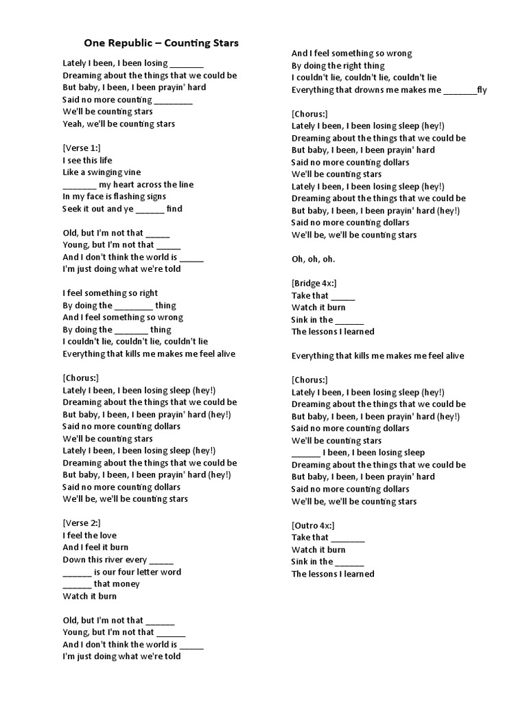 One Republic - Counting Stars | PDF | Song Structure