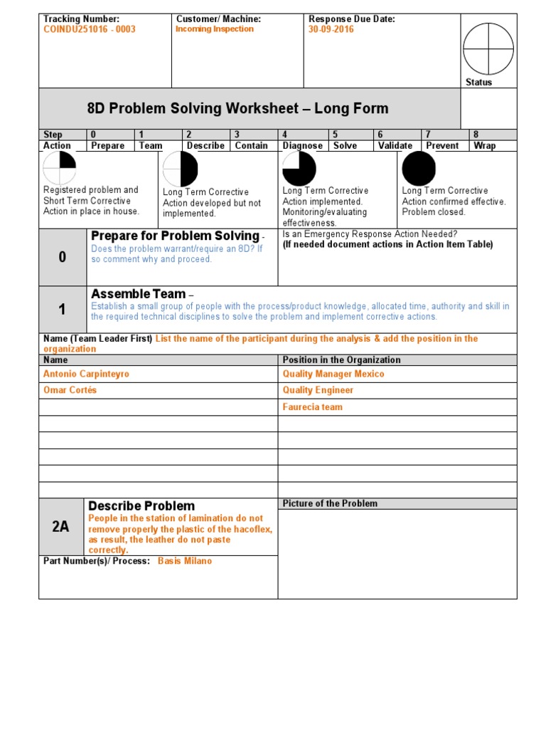 8D Problem Solving Worksheet - Long Form | PDF | Audit | Specification ...
