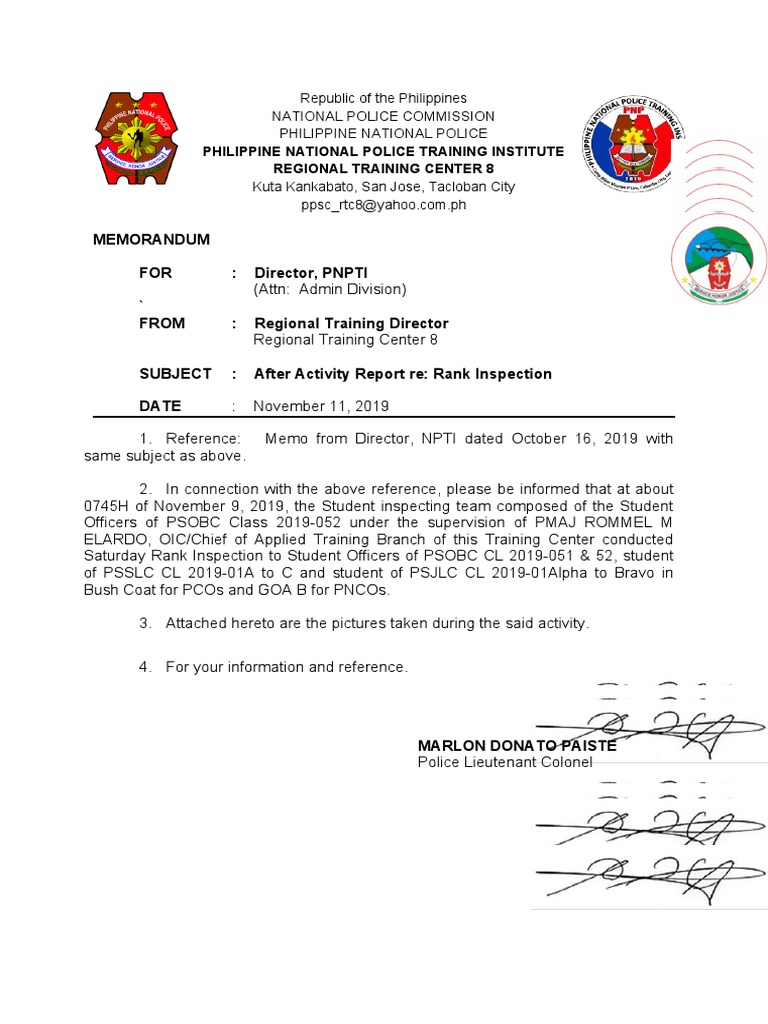 After Activity Report of Ranks Inspection | PDF | Military