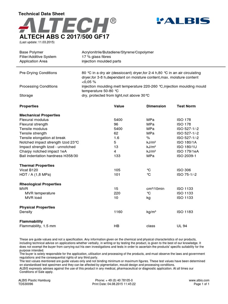 ALTECH ABS GF17 Technical Data Sheet | PDF | Chemical Substances ...