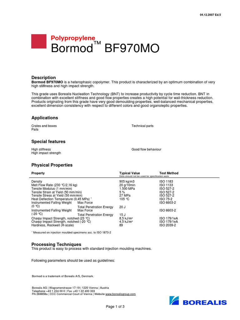 PP CT20 - Borealis Bormod Bf970mo | PDF | Strength Of Materials ...