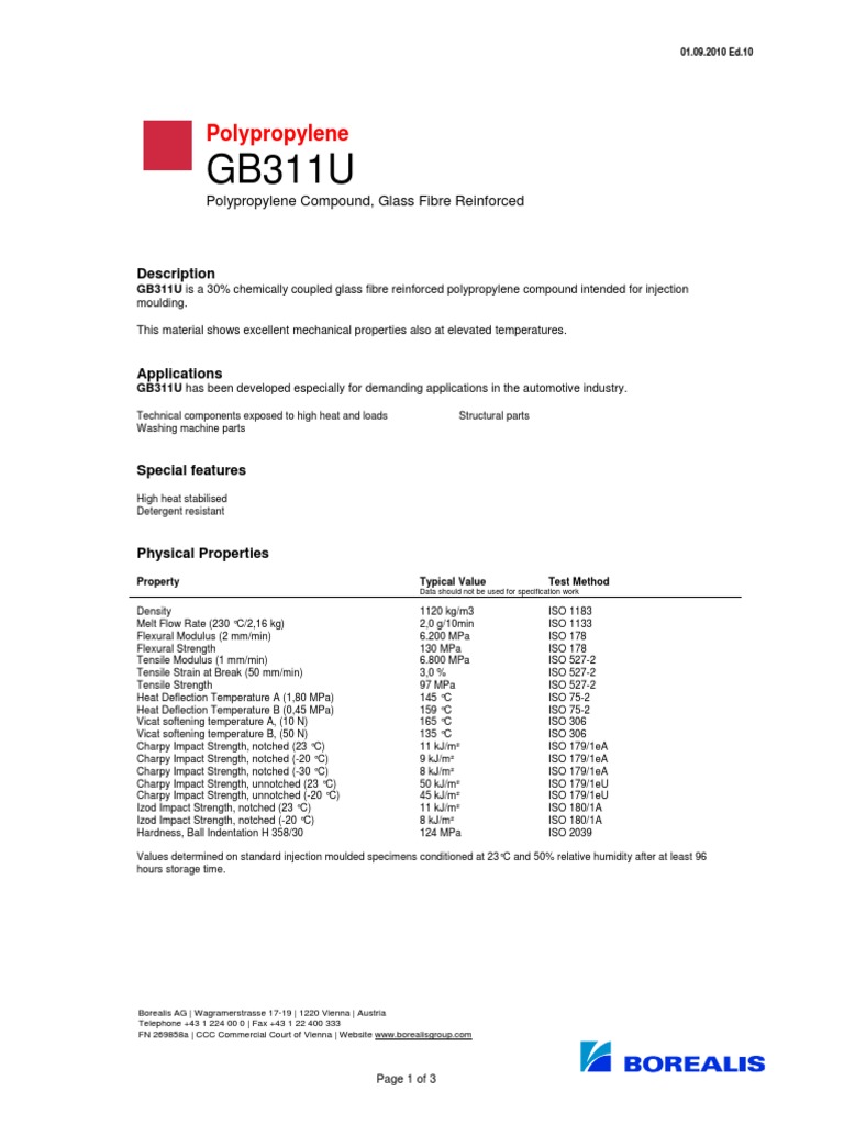 PP GF30 - Borealis Gb311u | PDF | Young's Modulus | Fibers