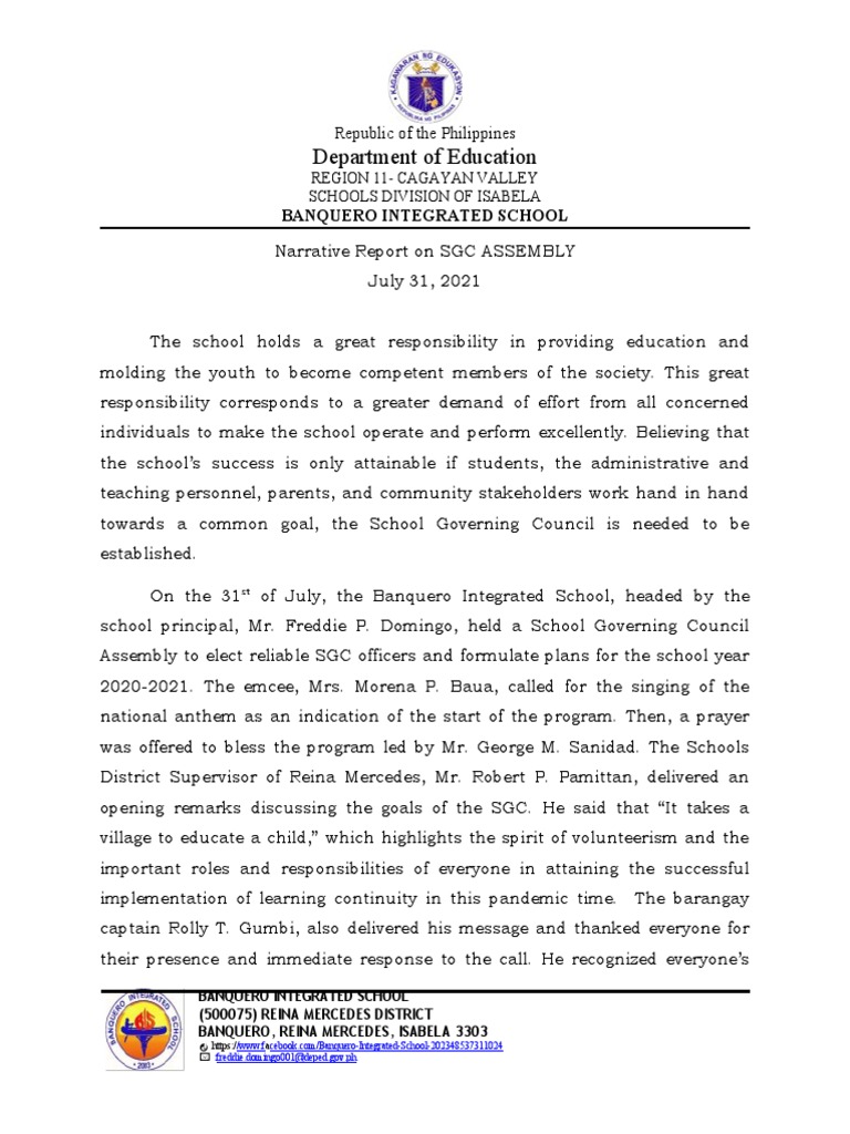 Narrative Report On SGC ASSEMBLY | PDF