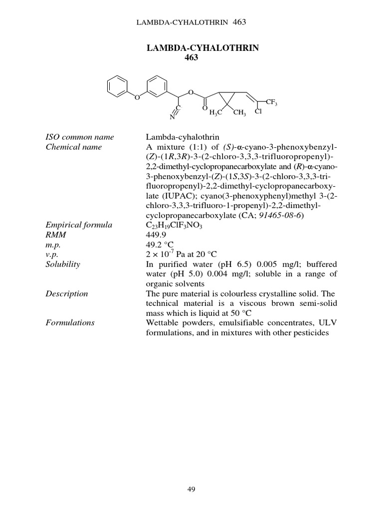 ISO Common Name Chemical Name: Lambda-Cyhalothrin 463 | PDF | Gas ...