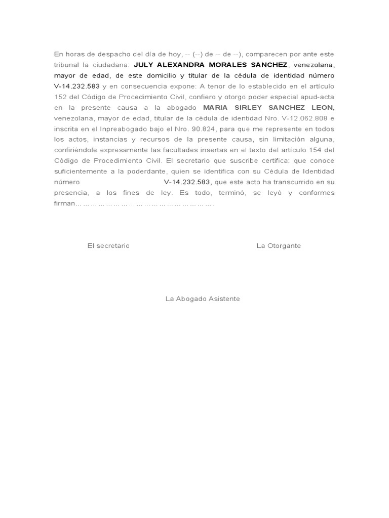 Poder Apud Acta | PDF | Divorcio | Propiedad de la comunidad