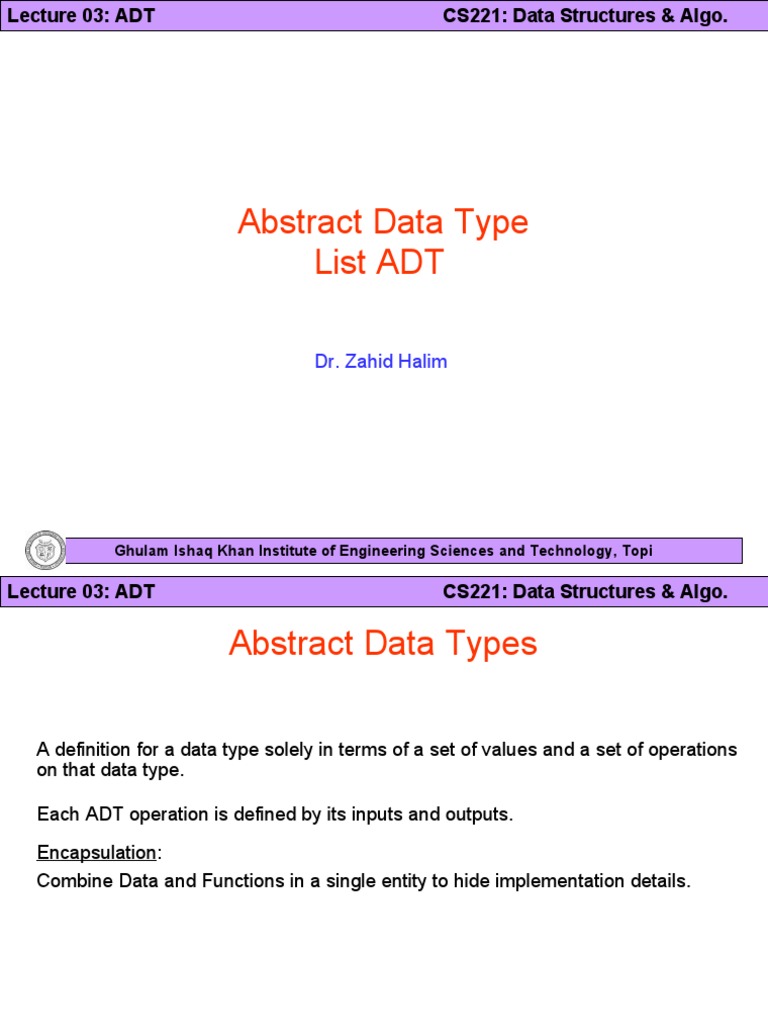 Ds Lect 03 Adt And Linked List Pdf Data Type Computer Data Storage
