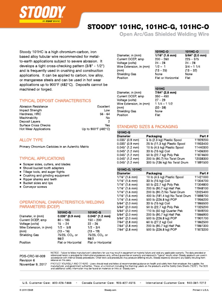 Stoody 101 Ficha Tecnica | PDF