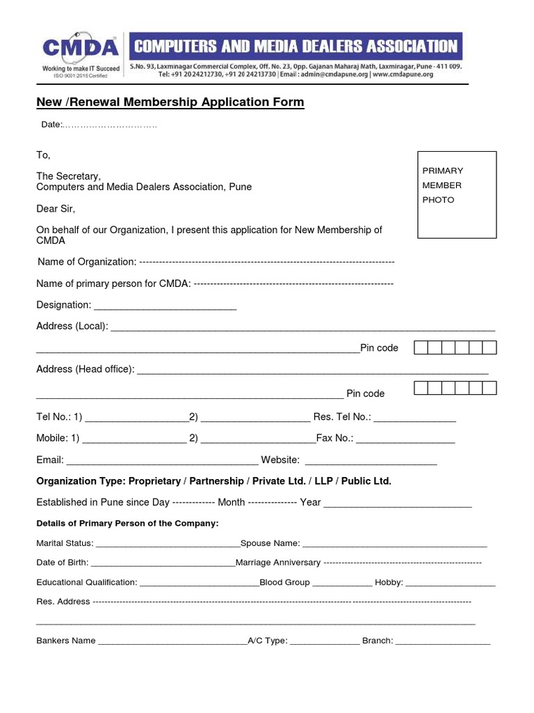 CMDA Membership Form | PDF | Cheque | Dell