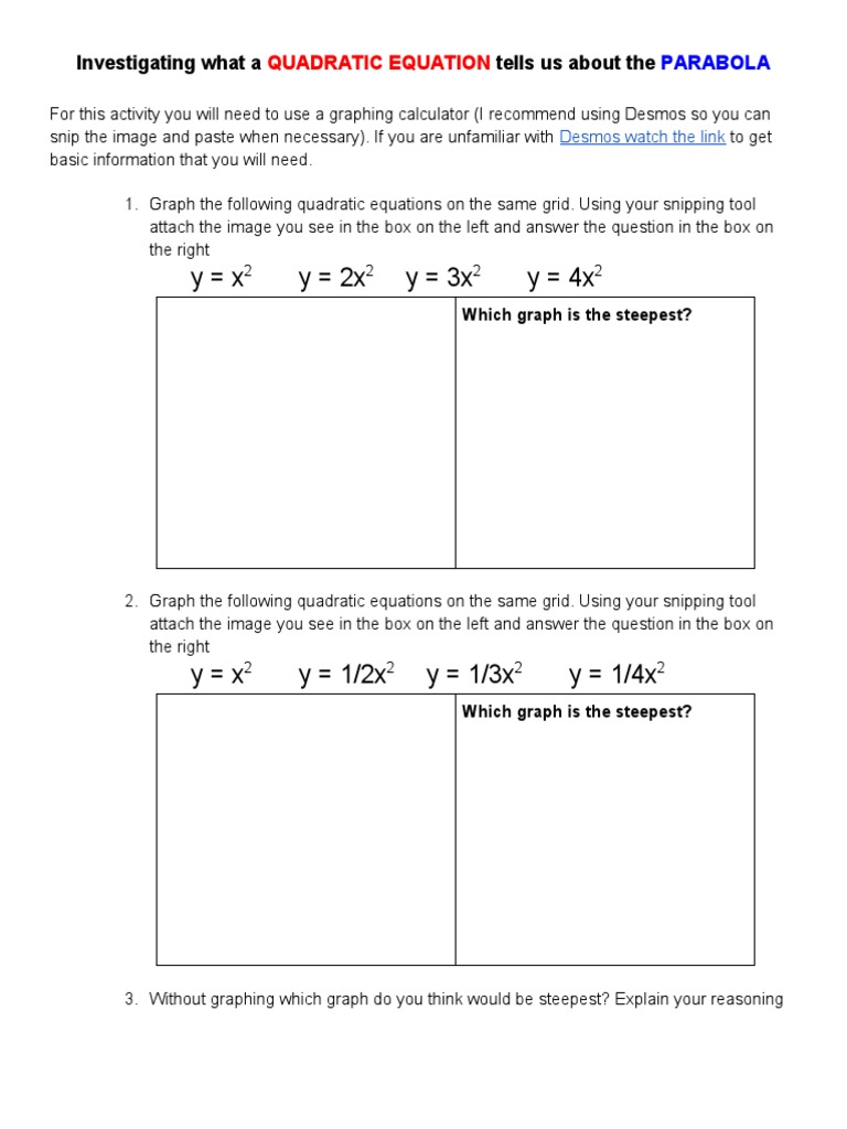 Investigating Quadratic Equations | PDF | Mathematical Objects ...
