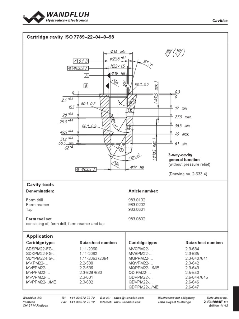 Cartridge Cavity ISO 7789-22-04-0-98: 3-Way-Cavity General Function | PDF
