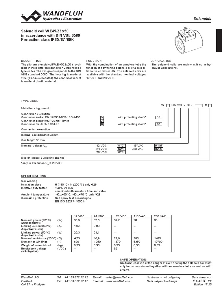 Solenoid Coil W.E45/23 X 50 in Accordance With DIN VDE 0580 Protection ...