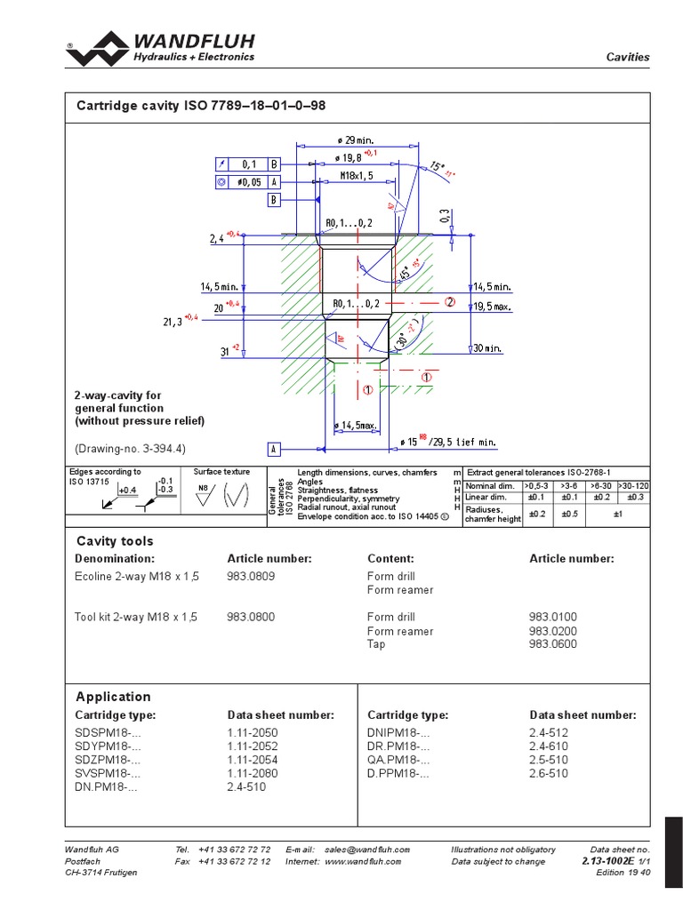 Cartridge Cavity ISO 7789-18-01-0-98: 2-Way-Cavity For General Function ...