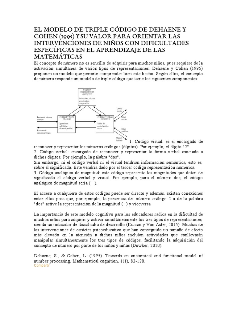 EL MODELO DE TRIPLE CÓDIGO DE DEHAENE Y COHEN-Palazaón | PDF