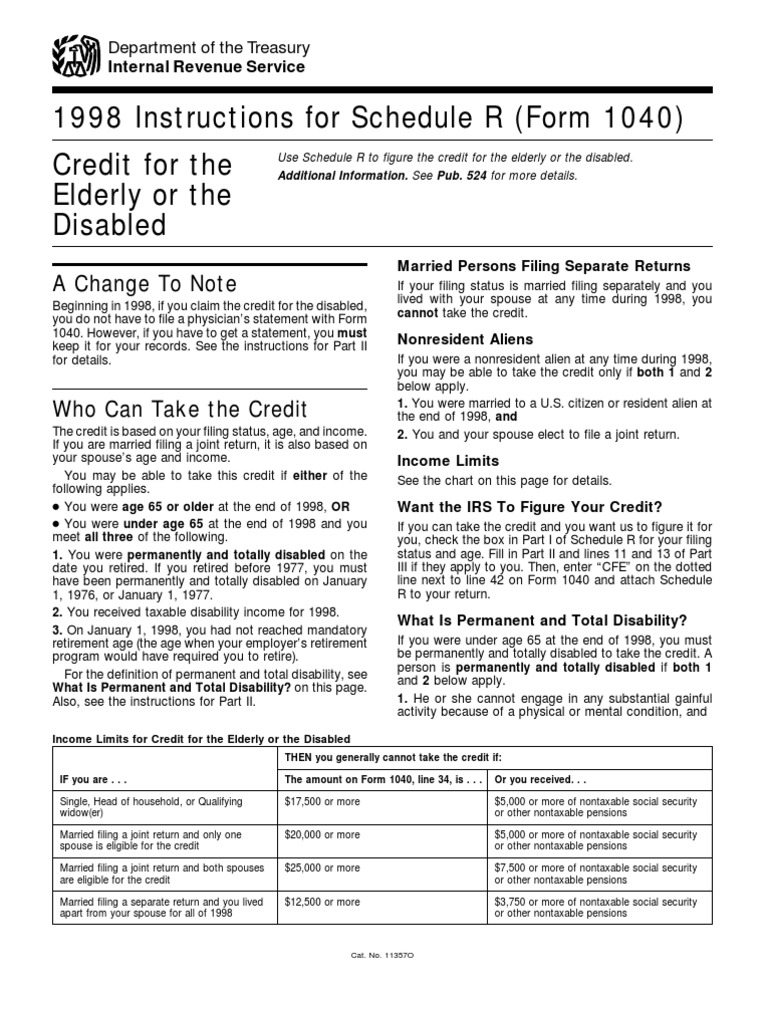 1998 Schedule R Instructions for Credit | PDF | Social Security (United ...
