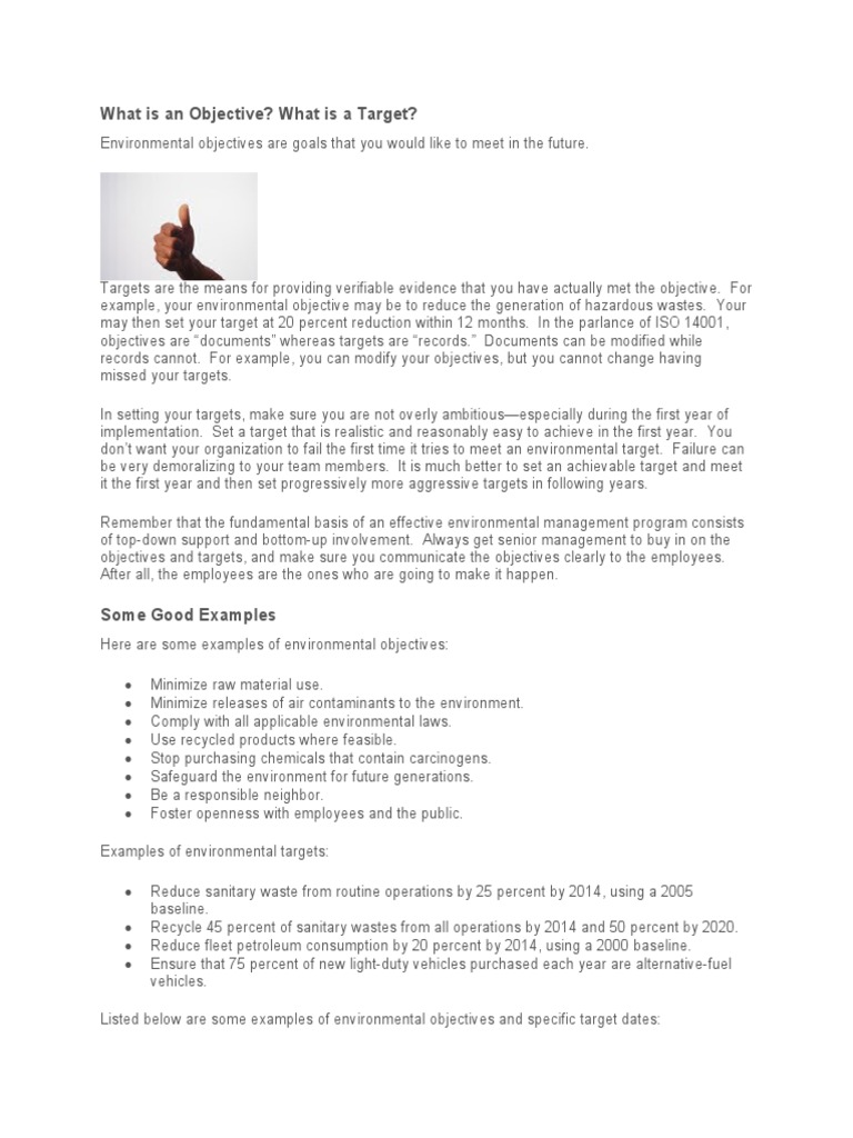 Setting Effective Environmental Objectives and Targets: Understanding ...