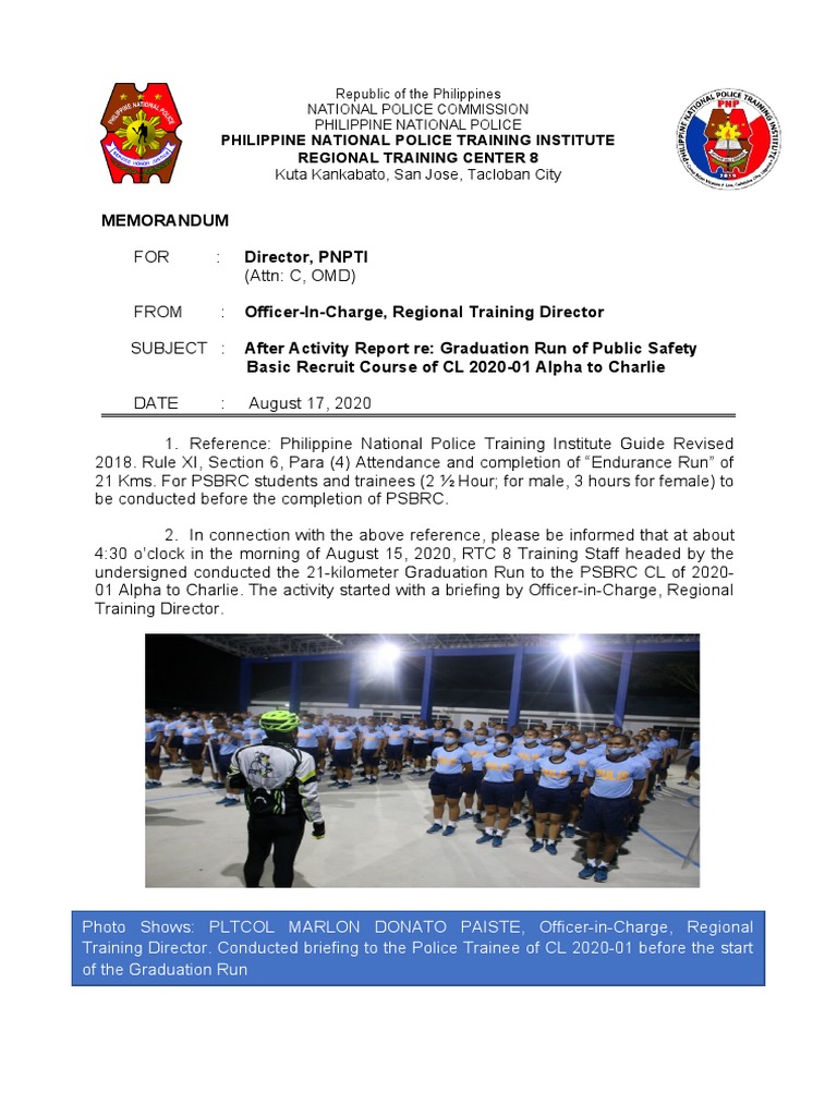 Memorandum: Philippine National Police Training Institute Regional ...