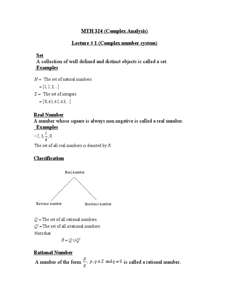 Lecture 1 Complex Analysis by M.Mustafa Saif | PDF | Numbers | Rational Number