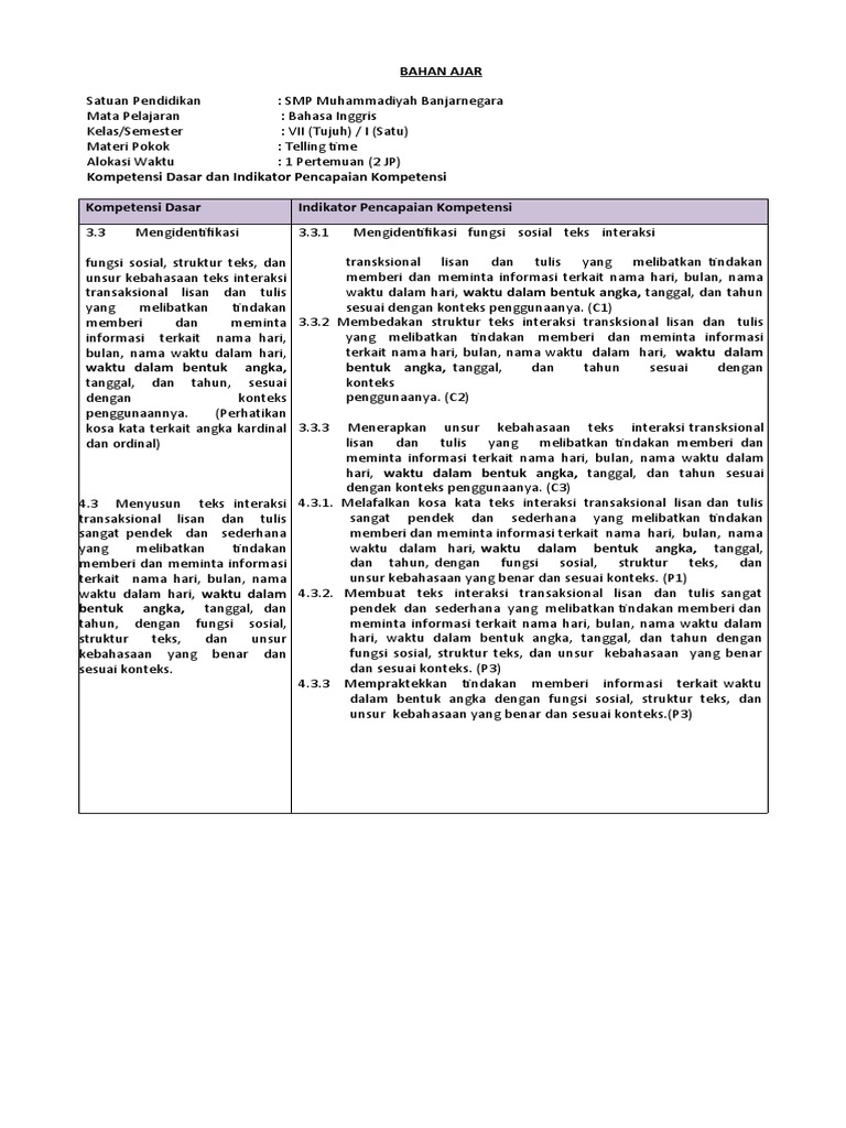 BAHAN AJAR Time | PDF | Seni & Disiplin Bahasa