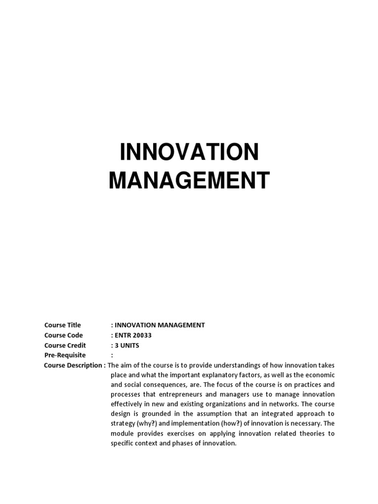 Innovation Management Course Overview | PDF | Innovation | Entrepreneurship