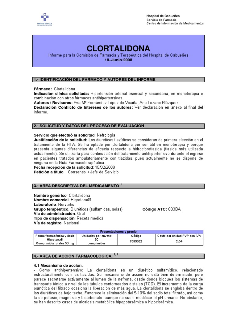 Clortalidona HCabuenes 08 | PDF | Diabetes mellitus | Hipertensión