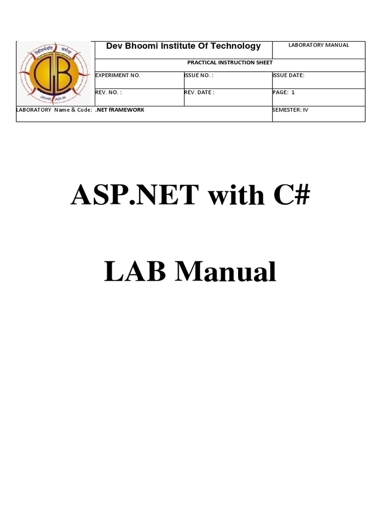 LAB Manual: Dev Bhoomi Institute of Technology | PDF | C Sharp (Programming Language) | Namespace