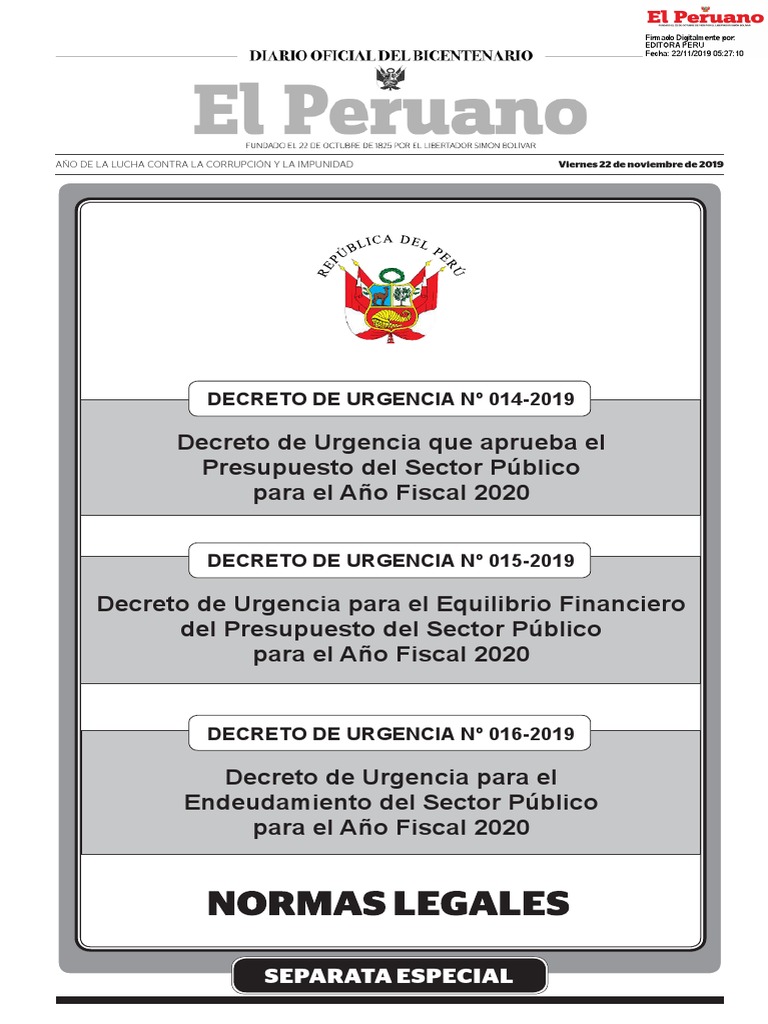 Decreto de Urgencia #016-2019 | PDF | Presupuesto | Presupuesto del gobierno