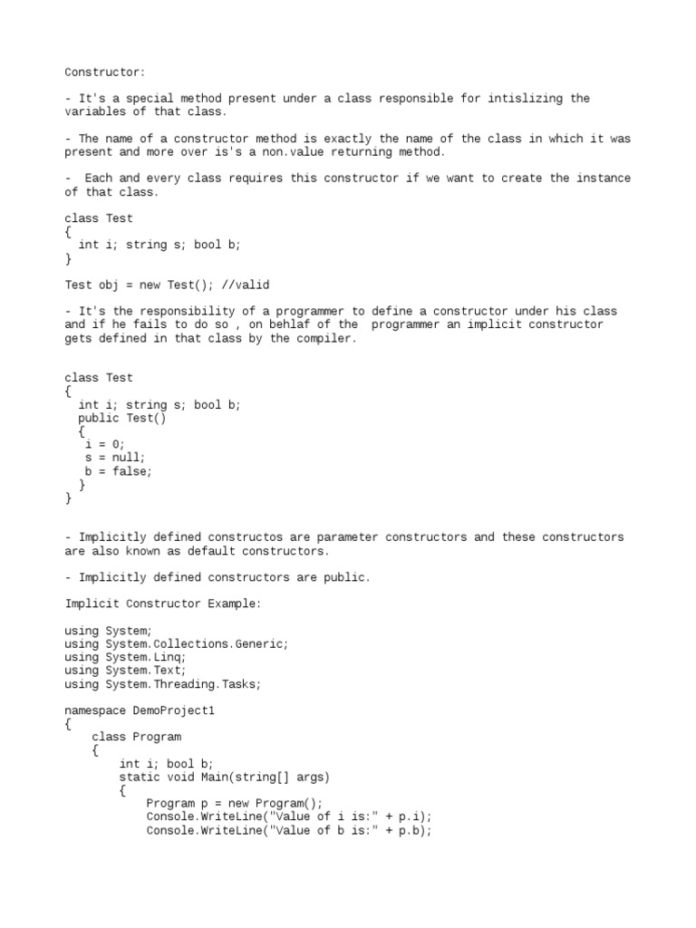 C# Constructors | PDF | Constructor (Object Oriented Programming ...