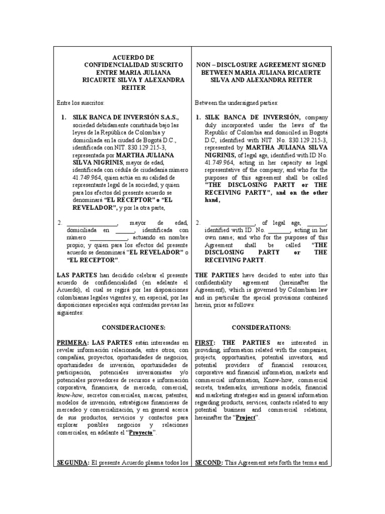 NDA Bilateral Español - Inglés | PDF | Business | Ley común