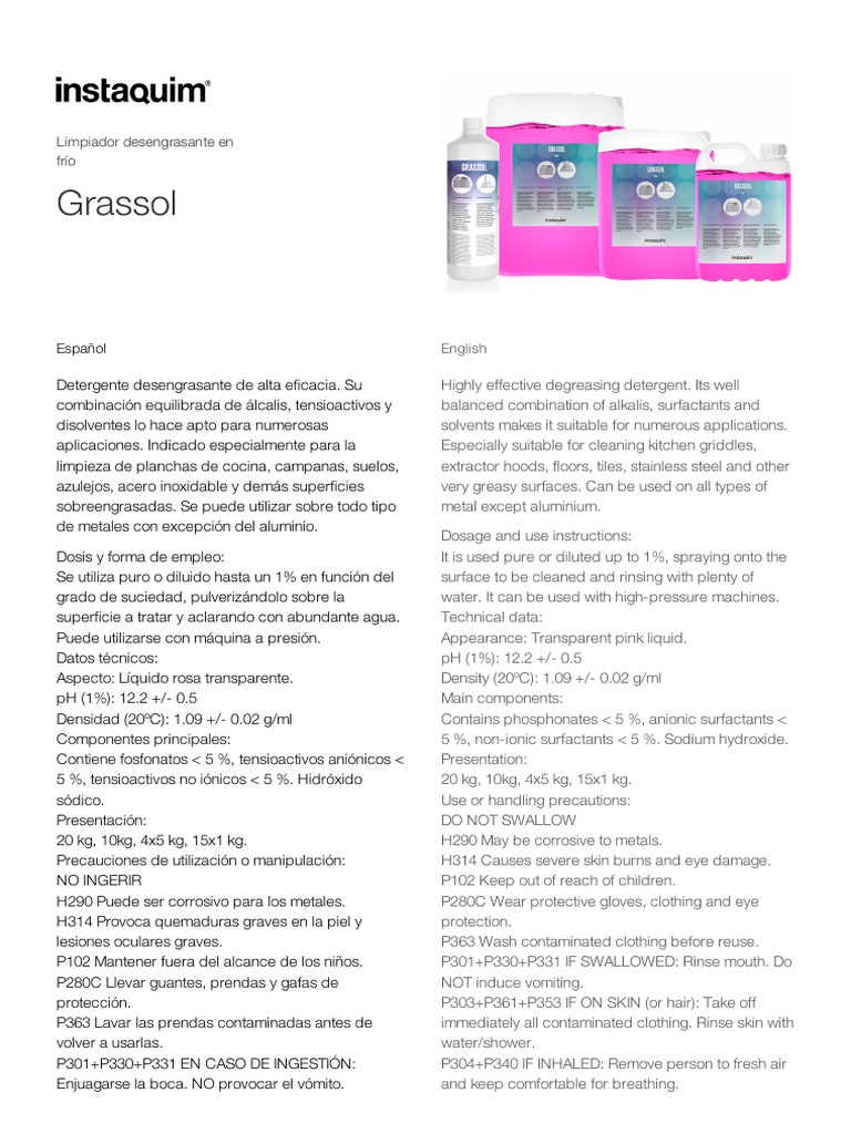 Desengrasante Industrial Grassol Eficaz | PDF | Ciencias fisicas ...