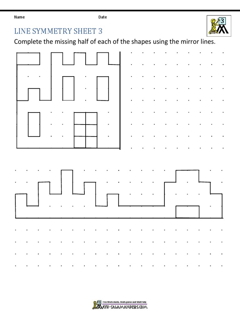 Line Symmetry Sheet 3: Complete The Missing Half of Each of The Shapes ...