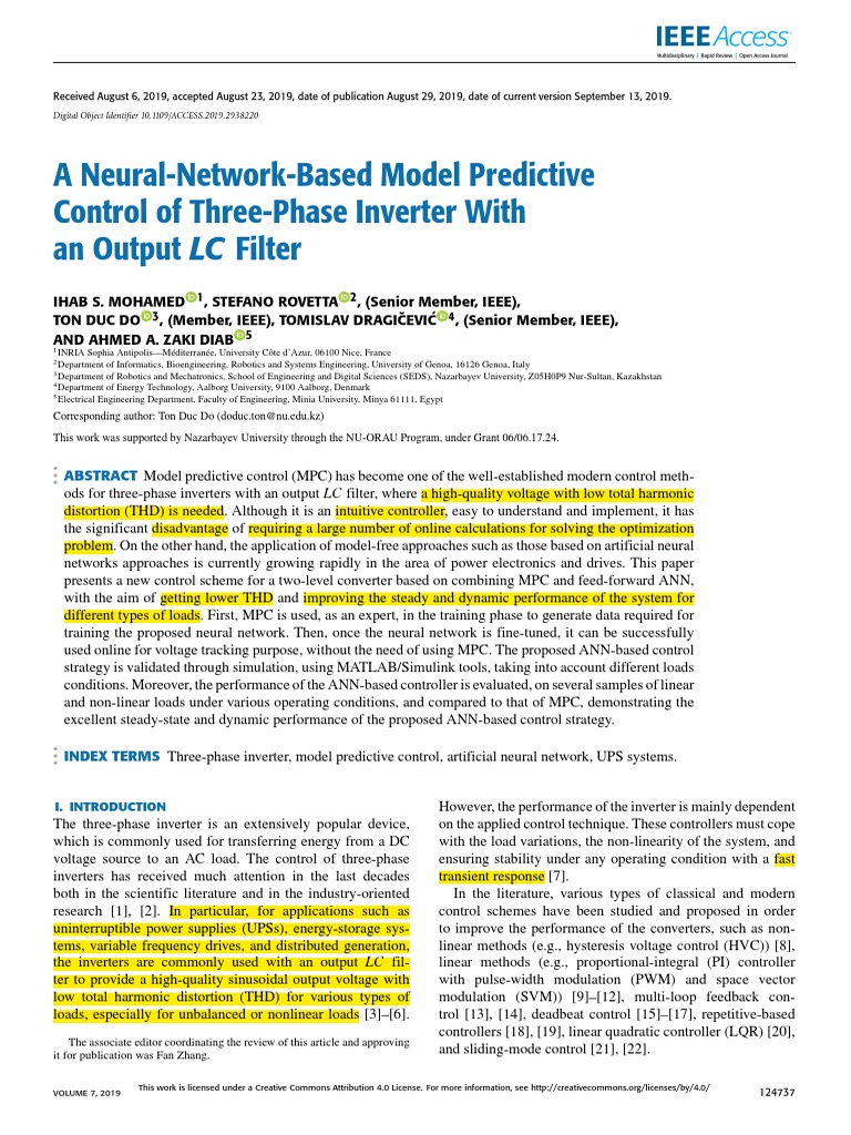 A Neural-Network-Based Model Predictive Control of Three-Phase Inverter With An Output LC Filter ...