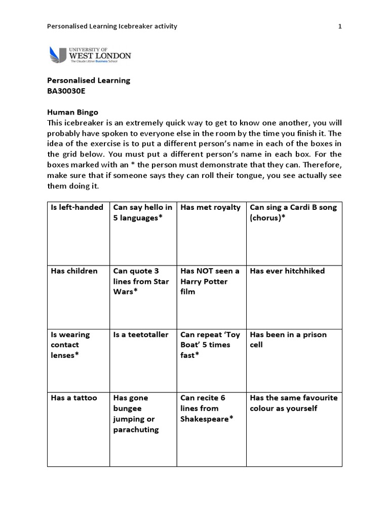 Personalised Learning Icebreaker Week1 Activity 1 | PDF