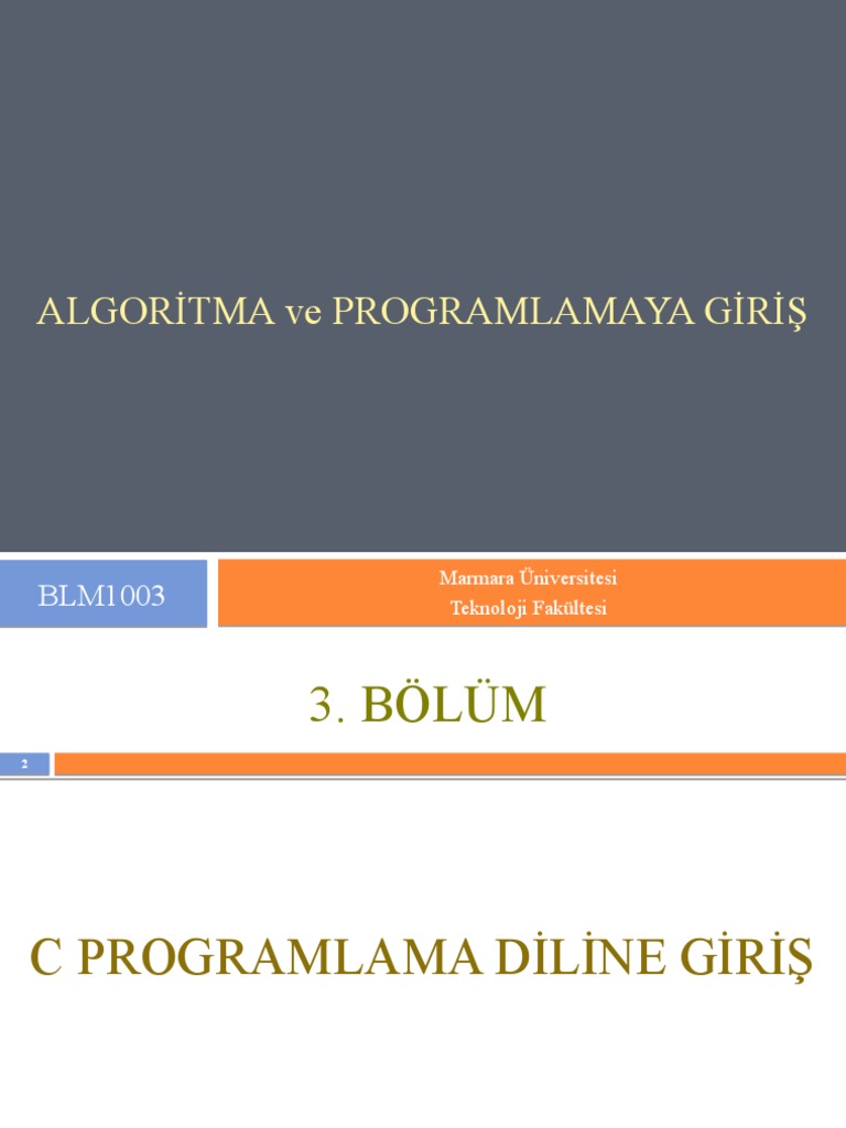 Bolum - BLM 1003 - Algoritma Ve Programlamaya Giris | PDF