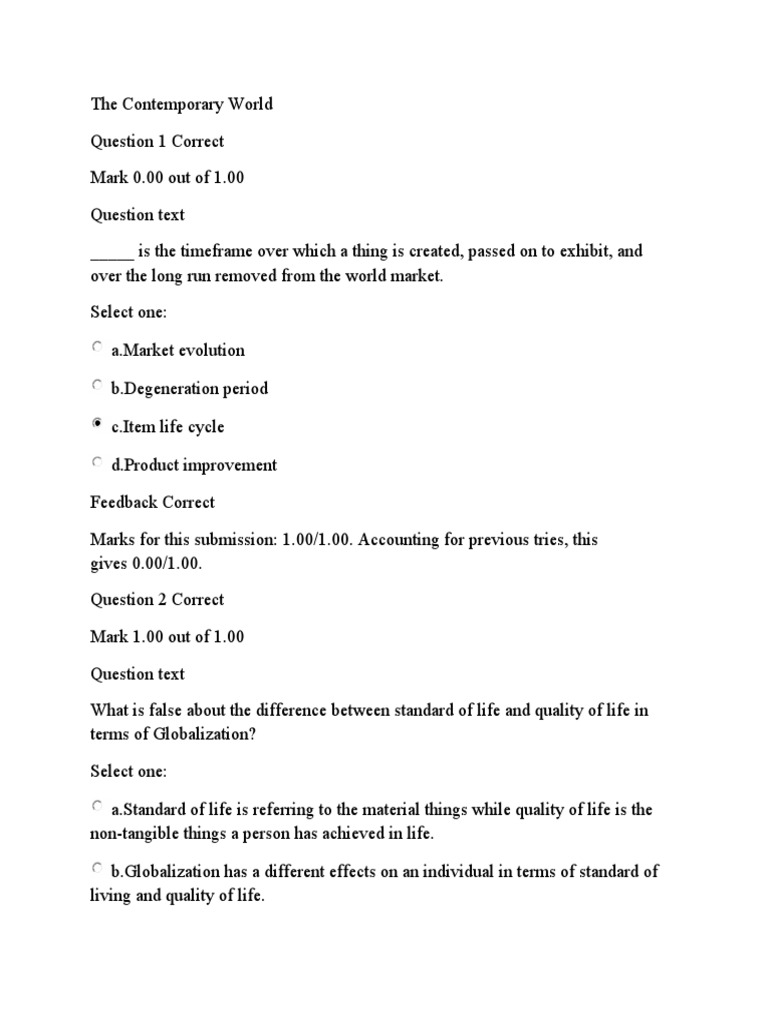 The Contemporary World Quiz 1 | PDF | Globalization | Child Labour