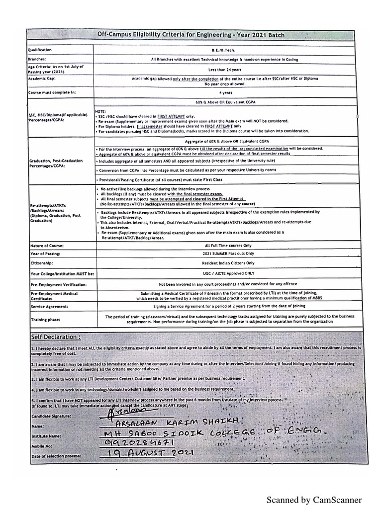 Lti Eligibility Form - 1 | PDF