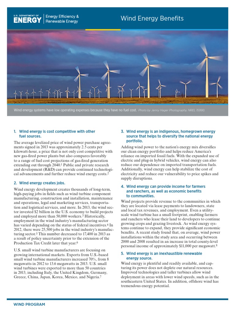 Wind Energy Fact Sheet | PDF | Wind Power | Wind Turbine