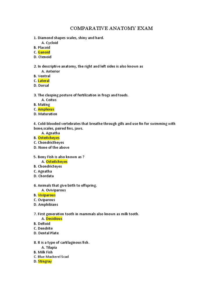 Comparative Anatomy Exam: C. Blue Mackerel Scad | PDF | Anatomy | Fish