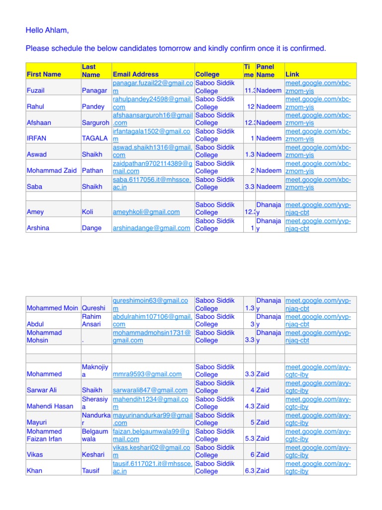 Candidate Interviews: Scheduling Confirmation for Placements at Saboo Siddik College | PDF