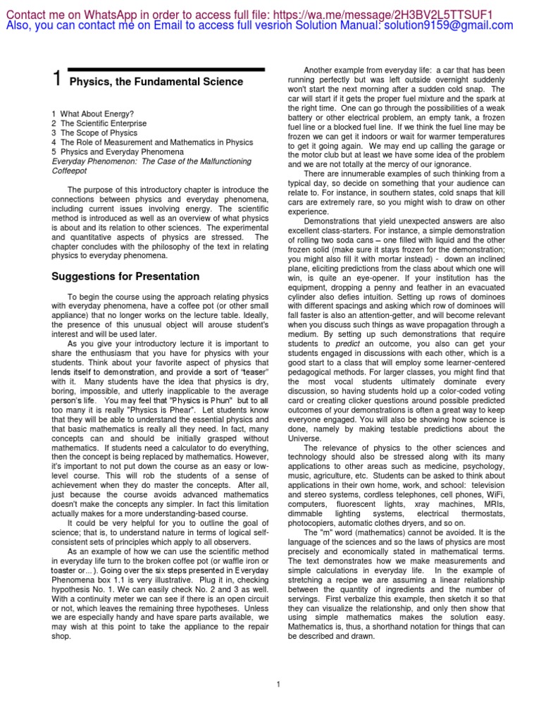 Sample For Instructor's Manual Physics of Everyday Phenomena 8th ...