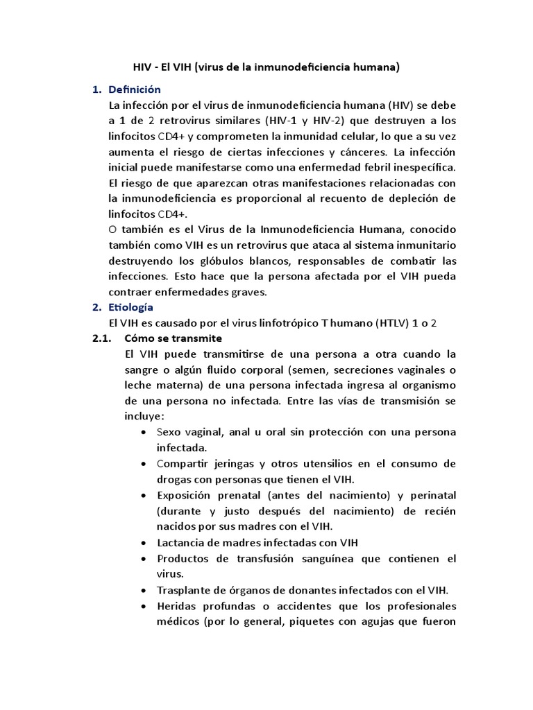 Definición: HIV - El VIH (Virus de La Inmunodeficiencia Humana) | PDF ...