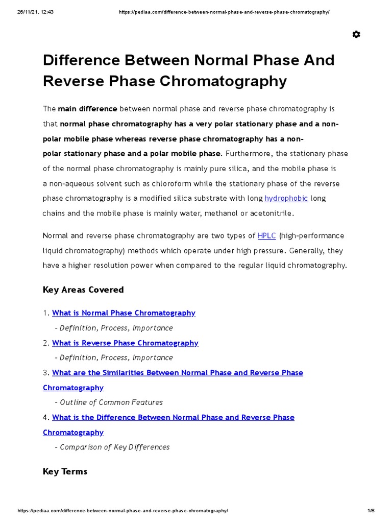 Difference Reverse Phase and Normal Phase | PDF | High Performance ...