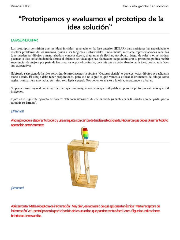 Actividad 4 - "Prototipamos y Evaluamos El Prototipo de La Idea Solución" | PDF | Dibujo | Diseño