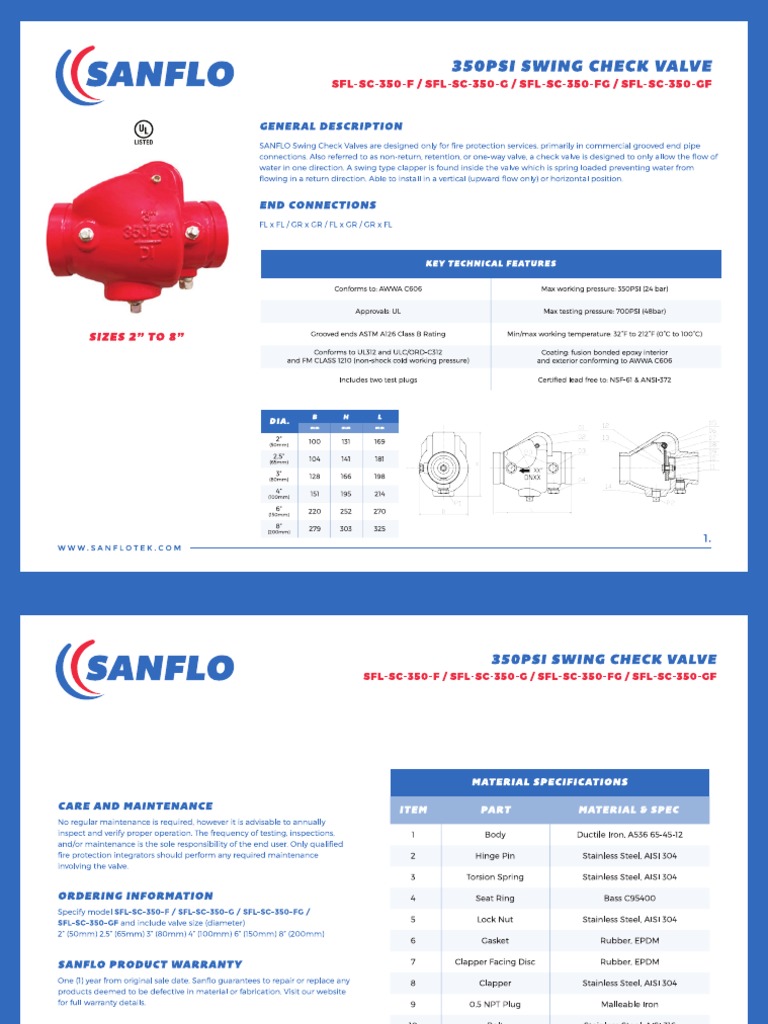 19.ficha Tecnica Sanflo Swing-check-Valvula | PDF