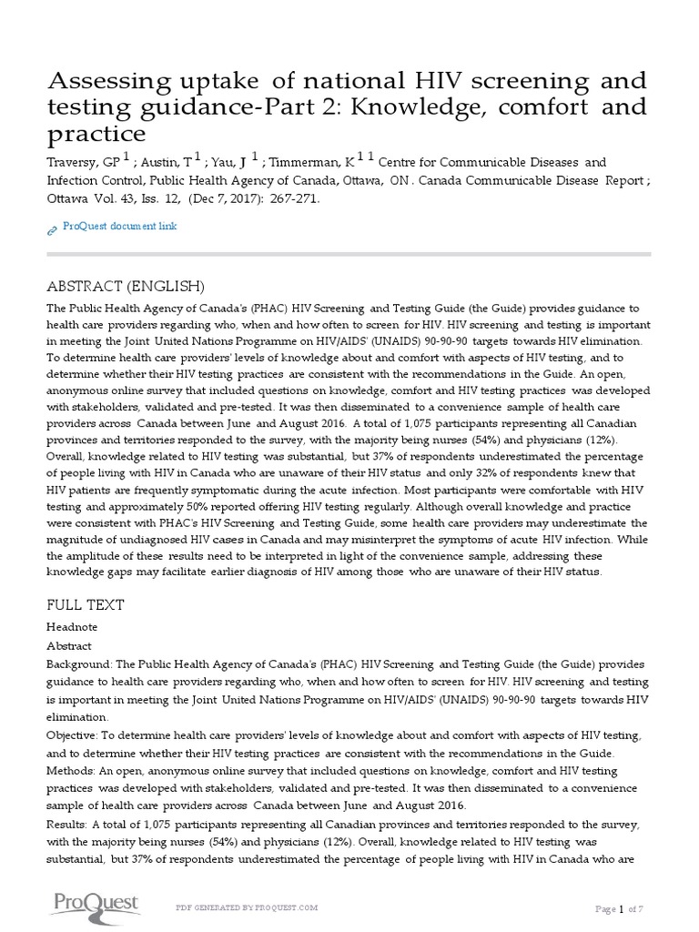 Assessing Uptake of National HIV Screening and Testing Guidance-Part 2 ...