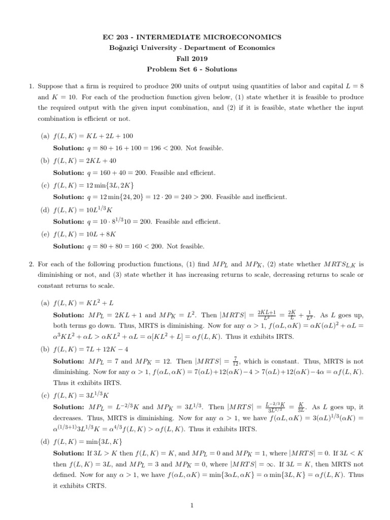 EC203 - Problem Set 6 - Solutions | PDF | Labour Economics | Production ...