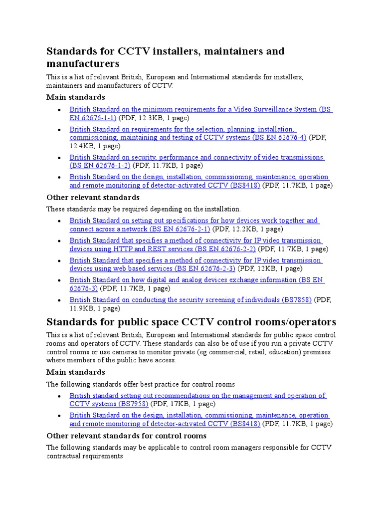 Standards For CCTV Installers | PDF | Closed Circuit Television ...