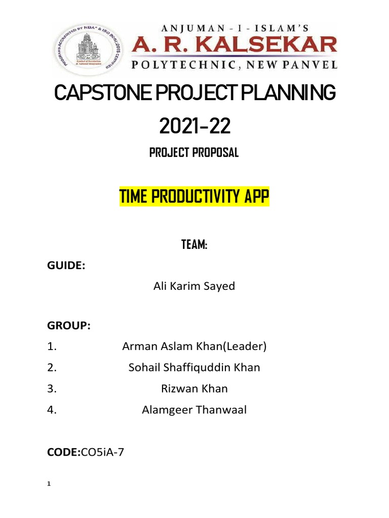 Capstone Project Planning 2021-22: Time Productivity App | PDF ...