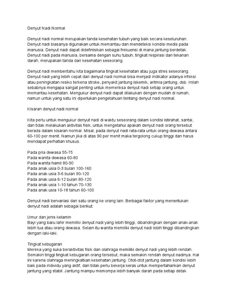 Kisaran Denyut Nadi Normal Dewasa | PDF | Gaya Hidup