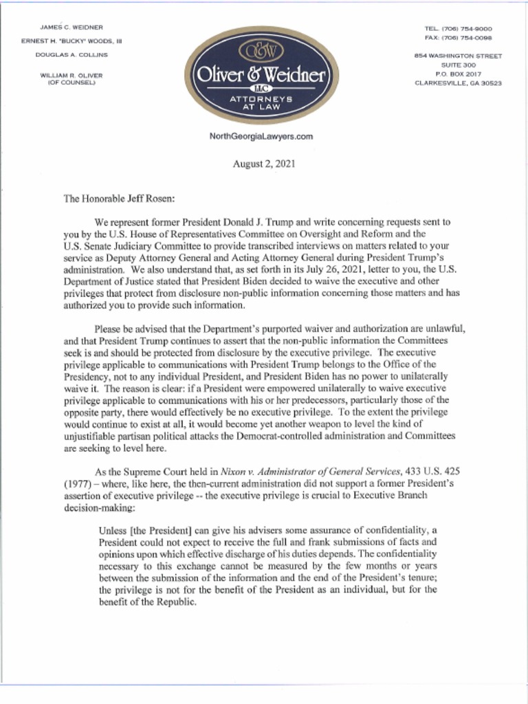 2021-08-02 Letter From Doug Collins | PDF