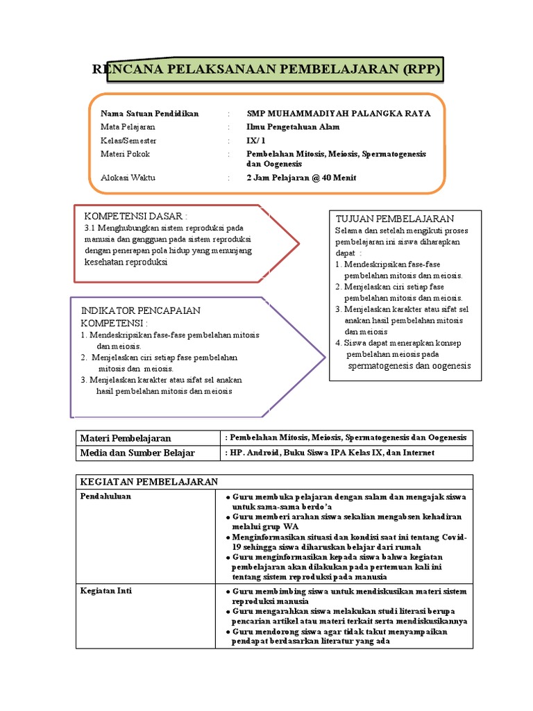 Contoh RPP 1 Lembar | PDF | Sains & Matematika
